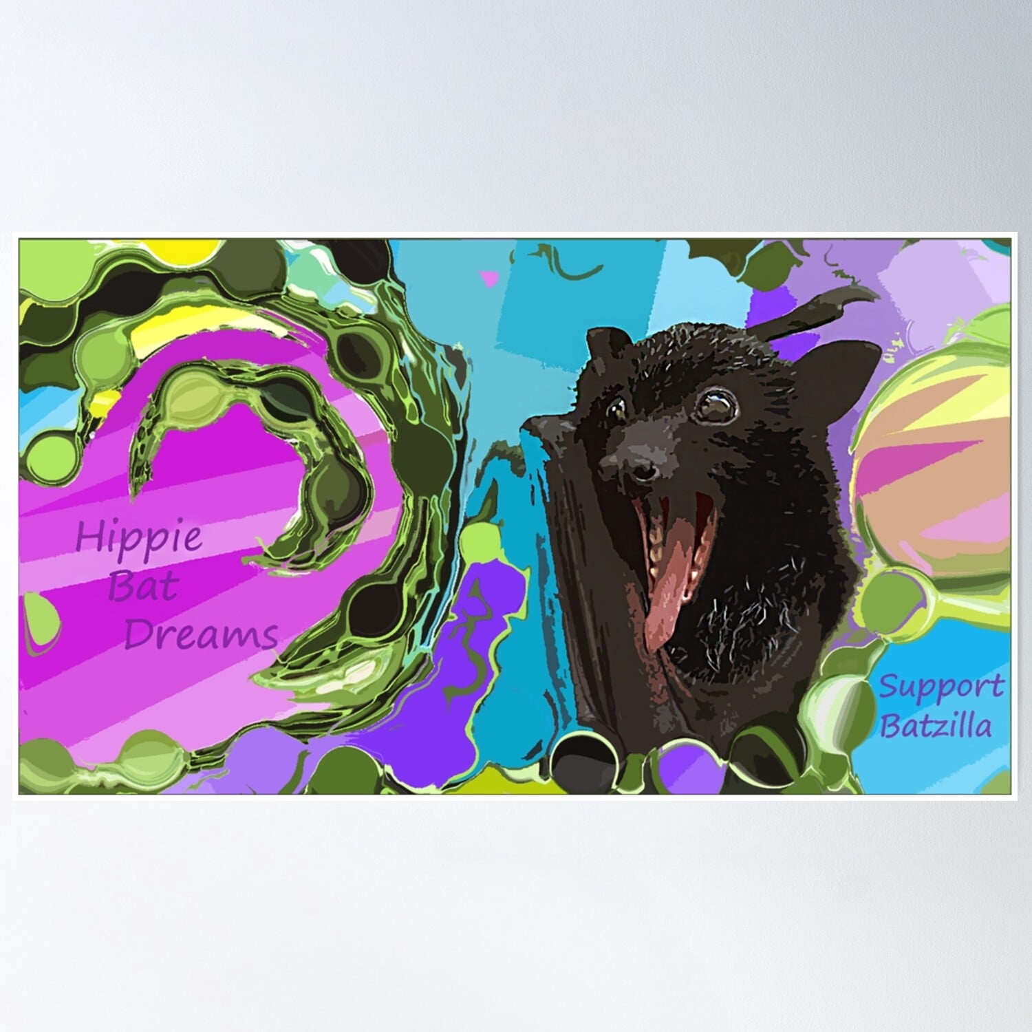 Batzilla - Hippie Bat Dreams Poster Wall Art Modern Wall Decor Wall Art ...