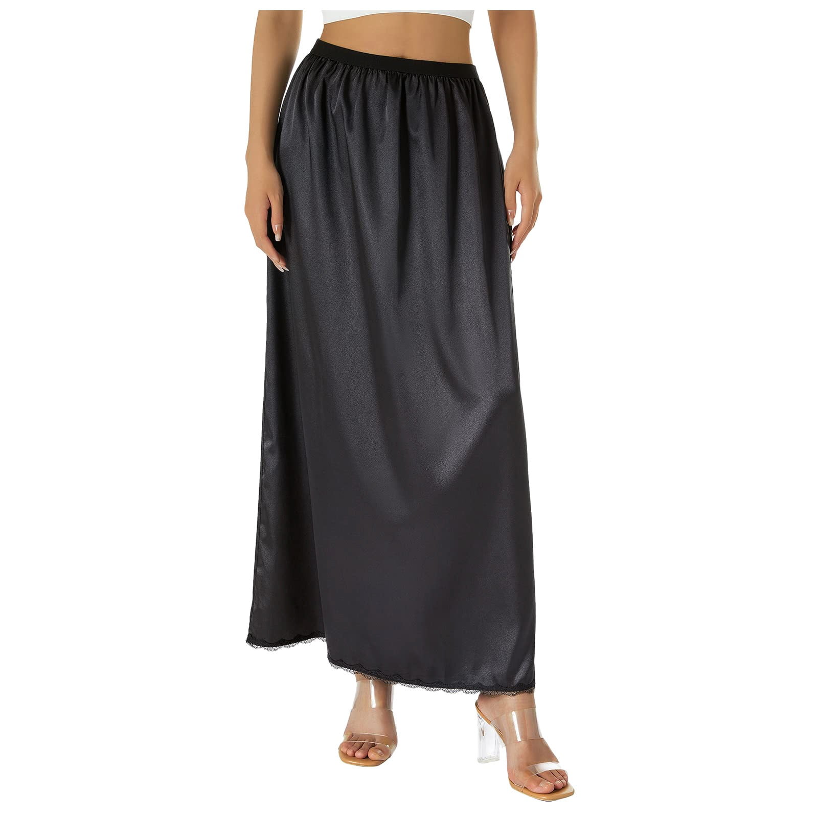 BauDung Women Half Slip Soft Satin Half Slip Lace Long Underskirt Half ...