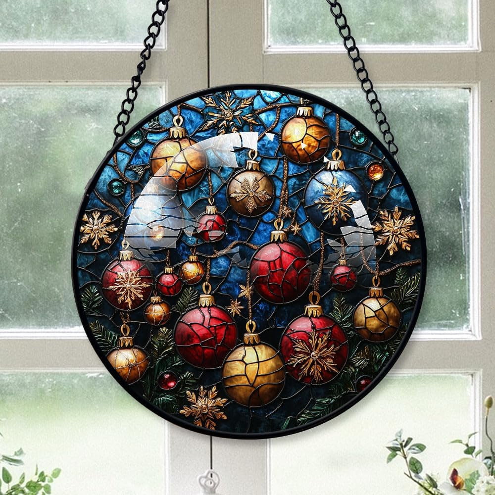 Bauble and Bell Stained Glass Suncatcher, Bauble and Bell Christmas ...