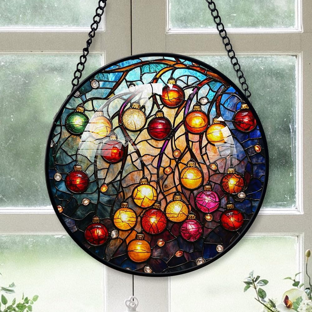 Bauble and Bell Stained Glass Suncatcher, Bauble and Bell Christmas ...