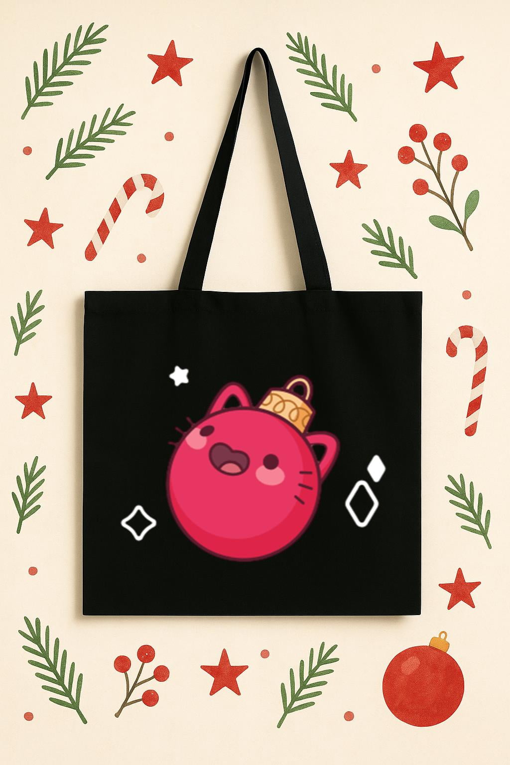 Bauble Cat Cute Christmas Tote Bag Ornament Kitty Retro Holiday Feline ...