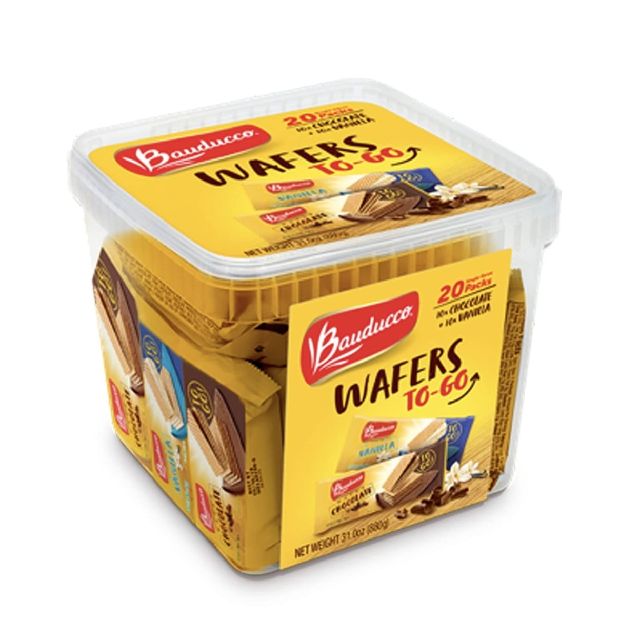 Bauducco Wafers to-go Tub 28.2 oz, 20 Single-Serve Packs, 10 Chocolate ...