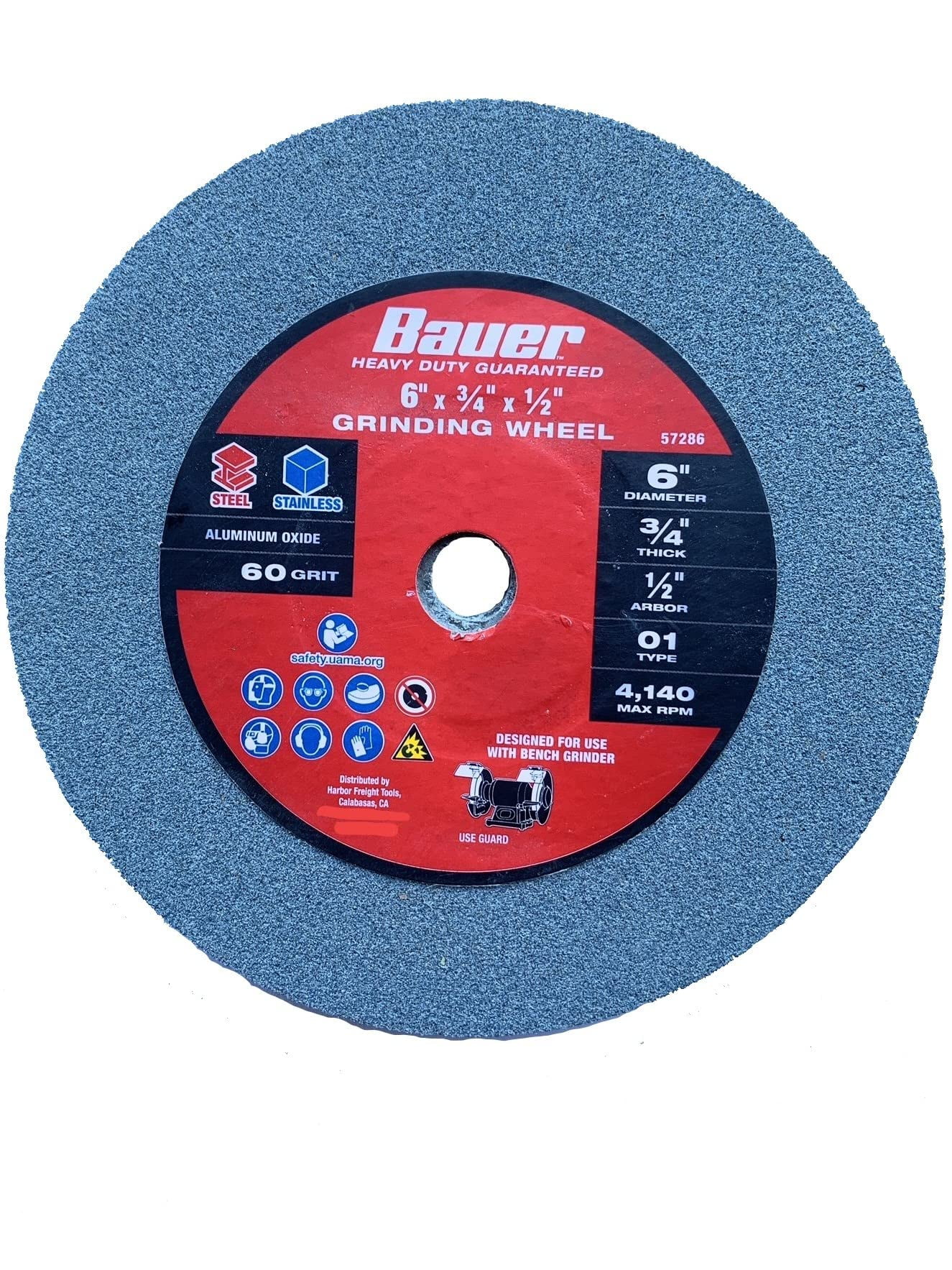 Bauer 6" Bench Grinding Wheel 60 Grit- 6 Inch X 3/4 Inch X 1/2 Inch ...