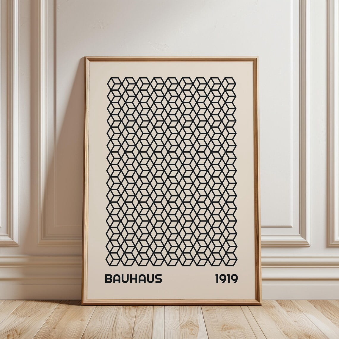 Bauhaus 1919 Geometric Cube Black White Minimalist Grid Retro Isometric ...