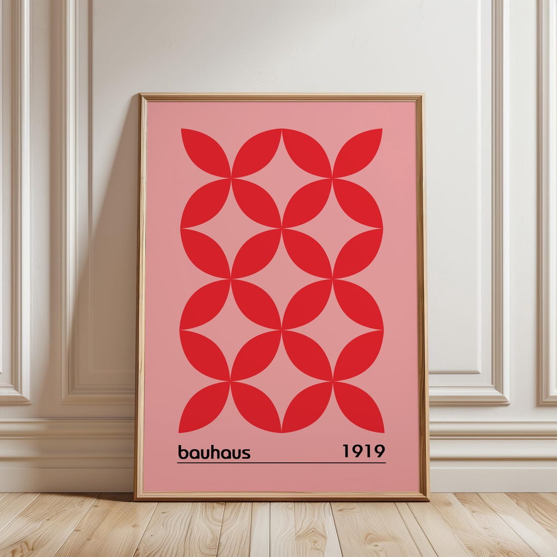 Bauhaus 1919 Geometric Flower Red Pink Abstract Petal Retro Mid Century ...