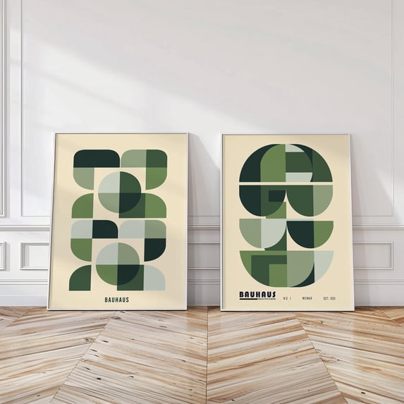 Bauhaus Art Print Set Green Geometric Mid-Century Modern Wall Decor Set ...