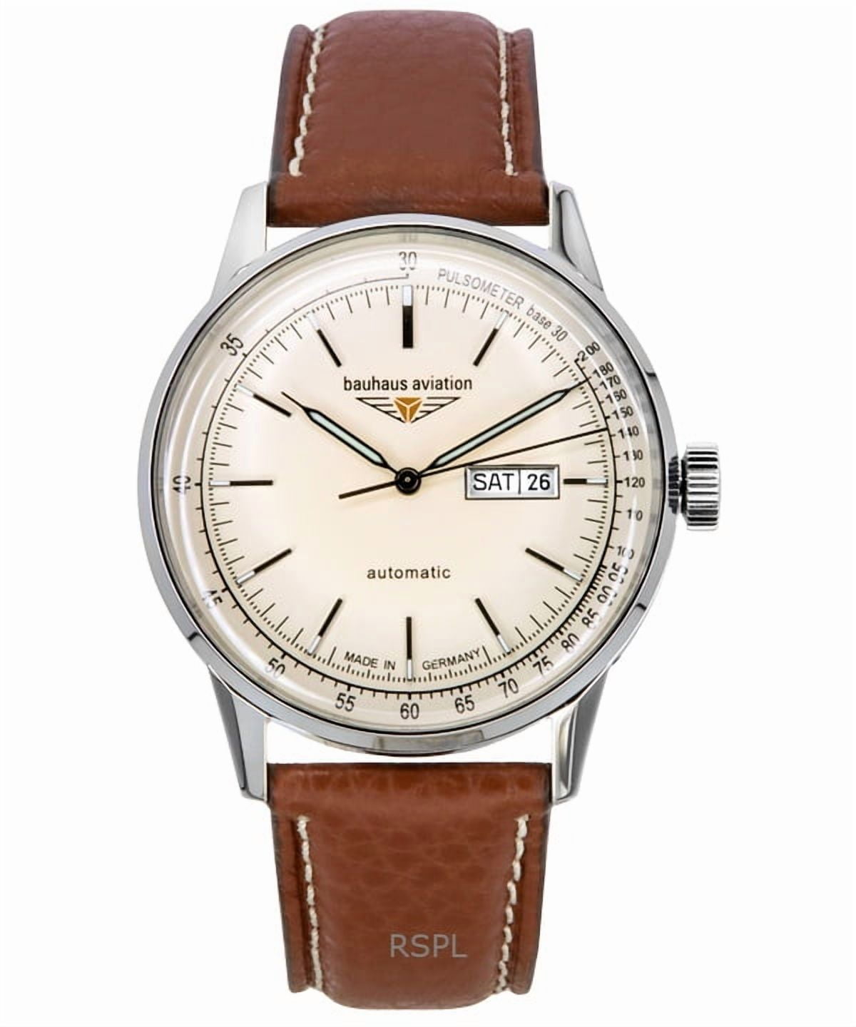 Bauhaus Aviation Leather Strap Beige Dial Automatic 23665 100M Men's ...