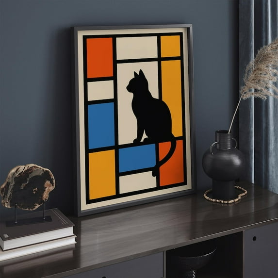Bauhaus Cat Poster: Geometric Mondrian Style Art Print, Unframed Canvas Size 24x36 - Walmart.com