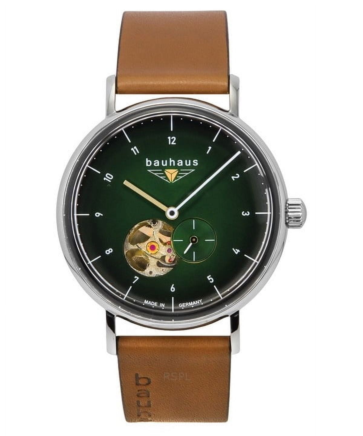 Bauhaus Classic Leather Strap Dark Green Open Heart Dial Automatic ...