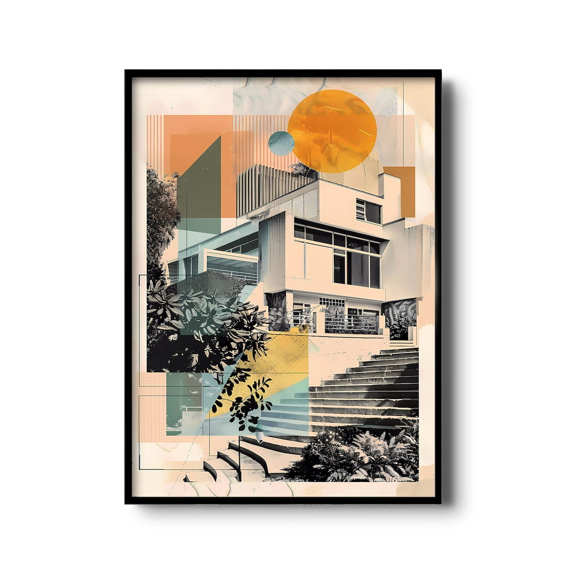 Bauhaus Collage Art Print, Vintage Mid-Century Modern, Retro Geometric ...
