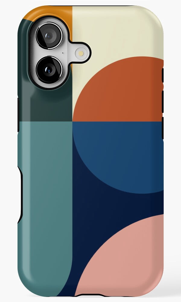 Bauhaus Geometric Beach Sunset Art Illustration Phone Case for iPhone 17 16 15 14 13 12 11 Pro ...