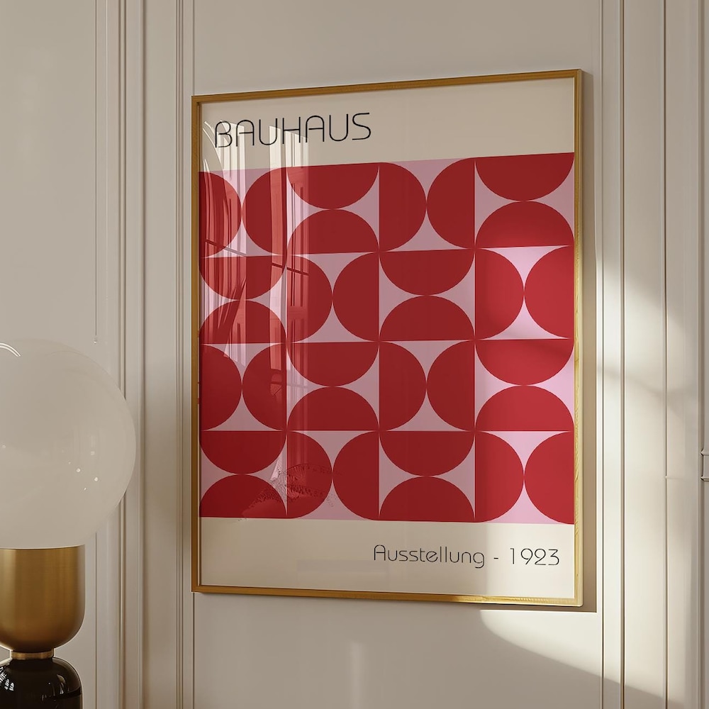 Bauhaus Geometric Wall Art Red Abstract Pattern Print Modern Mid ...