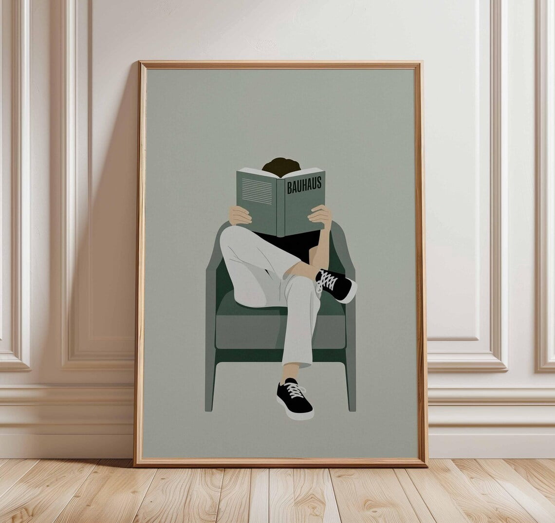 Bauhaus Modern Minimalist Reading Man Mid Century Bauhaus Design ...