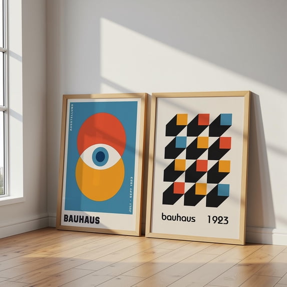 Bauhaus Poster Geometric Modernist Wall Art Mid Century Print Set 3 ...