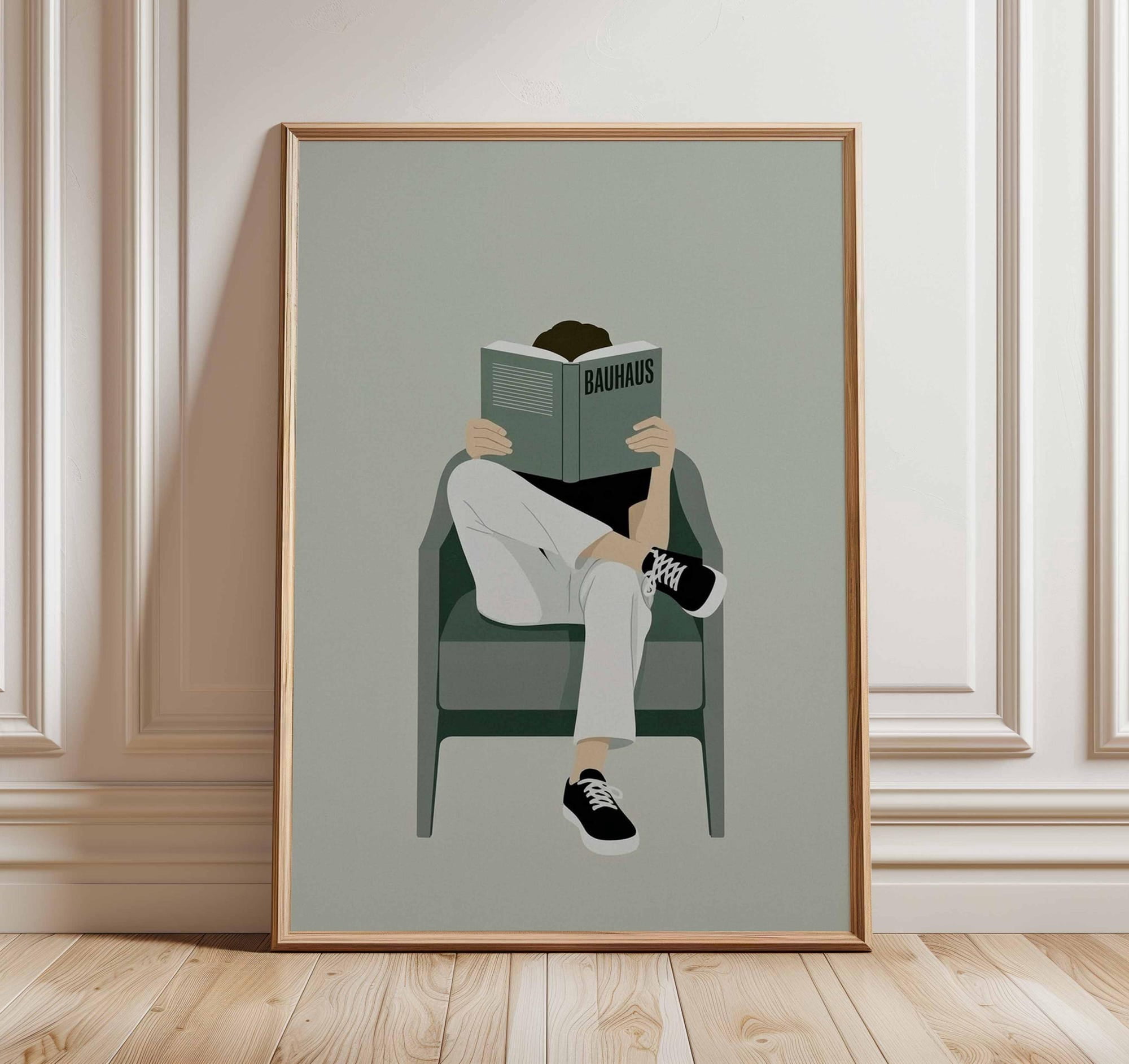 Bauhaus Poster Modern Minimalist Wall Art Reading Man Illustration ...