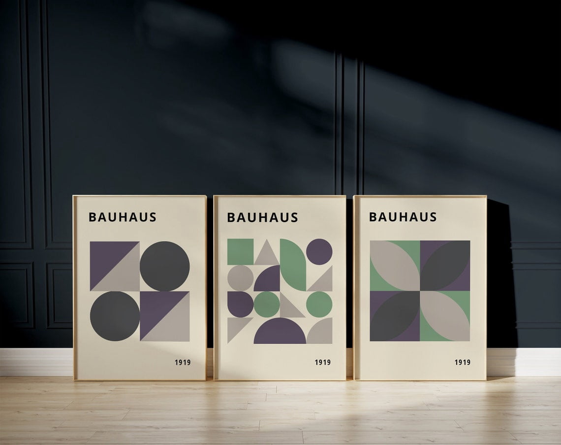 Bauhaus Poster Set 3 Wall Art, Mid Century Modern, Large Wall Art ...
