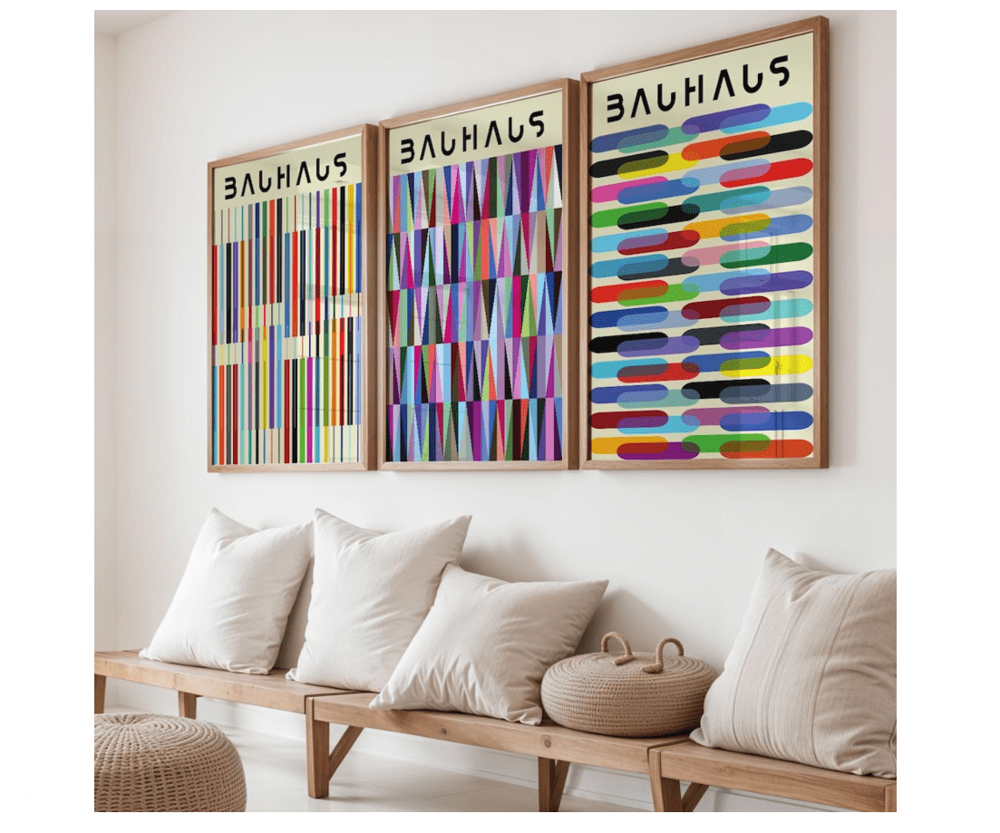 Bauhaus Stripe Poster, Colorful Retro Geometric Art Home Decor Office ...