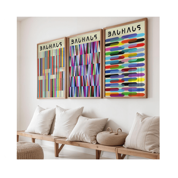 Bauhaus Stripe Poster, Colorful Retro Geometric Art Home Decor Office ...