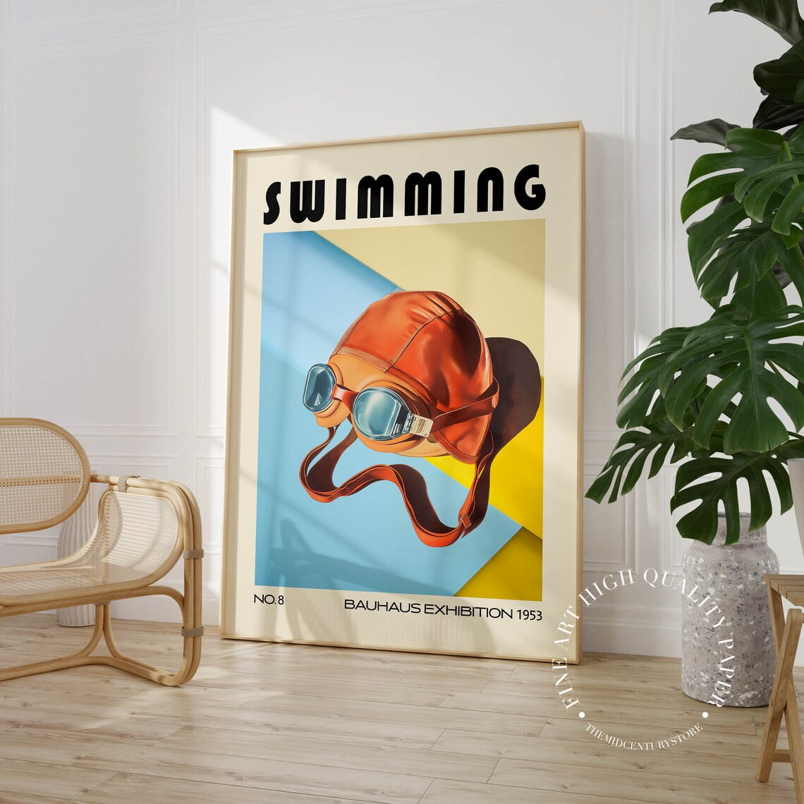 Bauhaus Swimming Poster, Retro Exhibition Wall Art, Mid-Century Modern ...