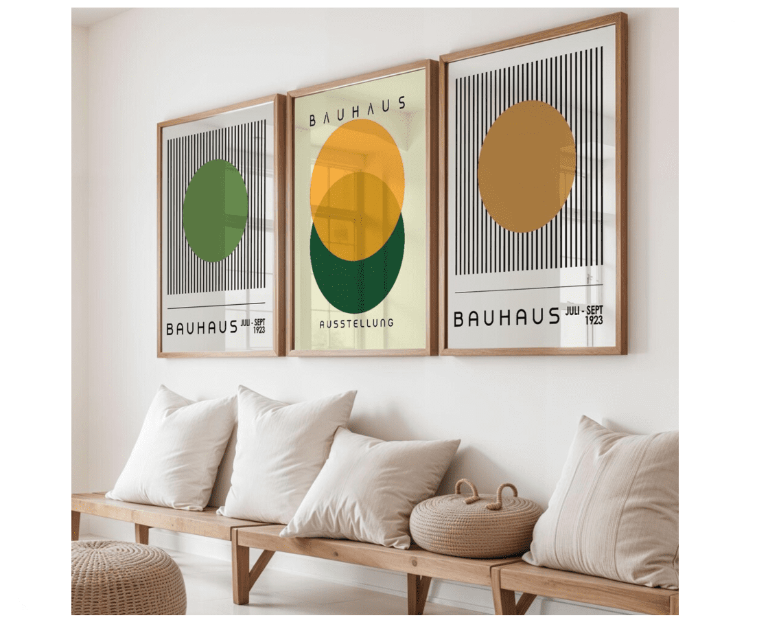 Bauhaus Triptych Poster Set, Yellow Green Wall Art Home Decor Office ...