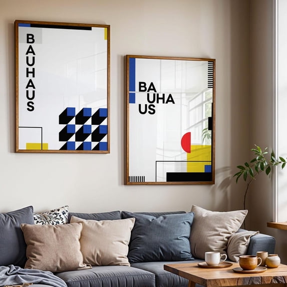 Bauhaus Typography Poster, Mid Century Abstract Wall Art Set 2 Unframed ...