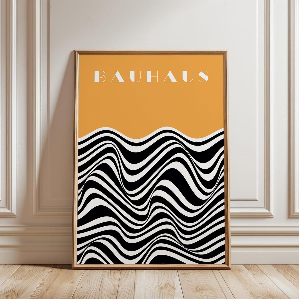 Bauhaus Wavy Lines Mid Century Modern Abstract Mustard Yellow Geometric ...