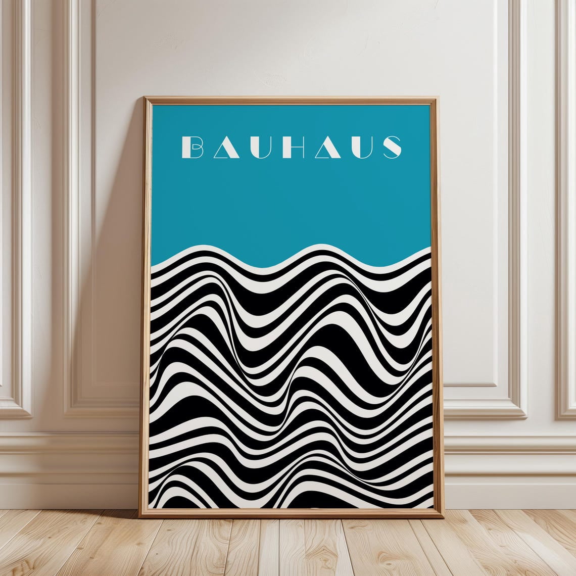 Bauhaus Wavy Lines Mid Century Modern Abstract Teal Blue Geometric ...