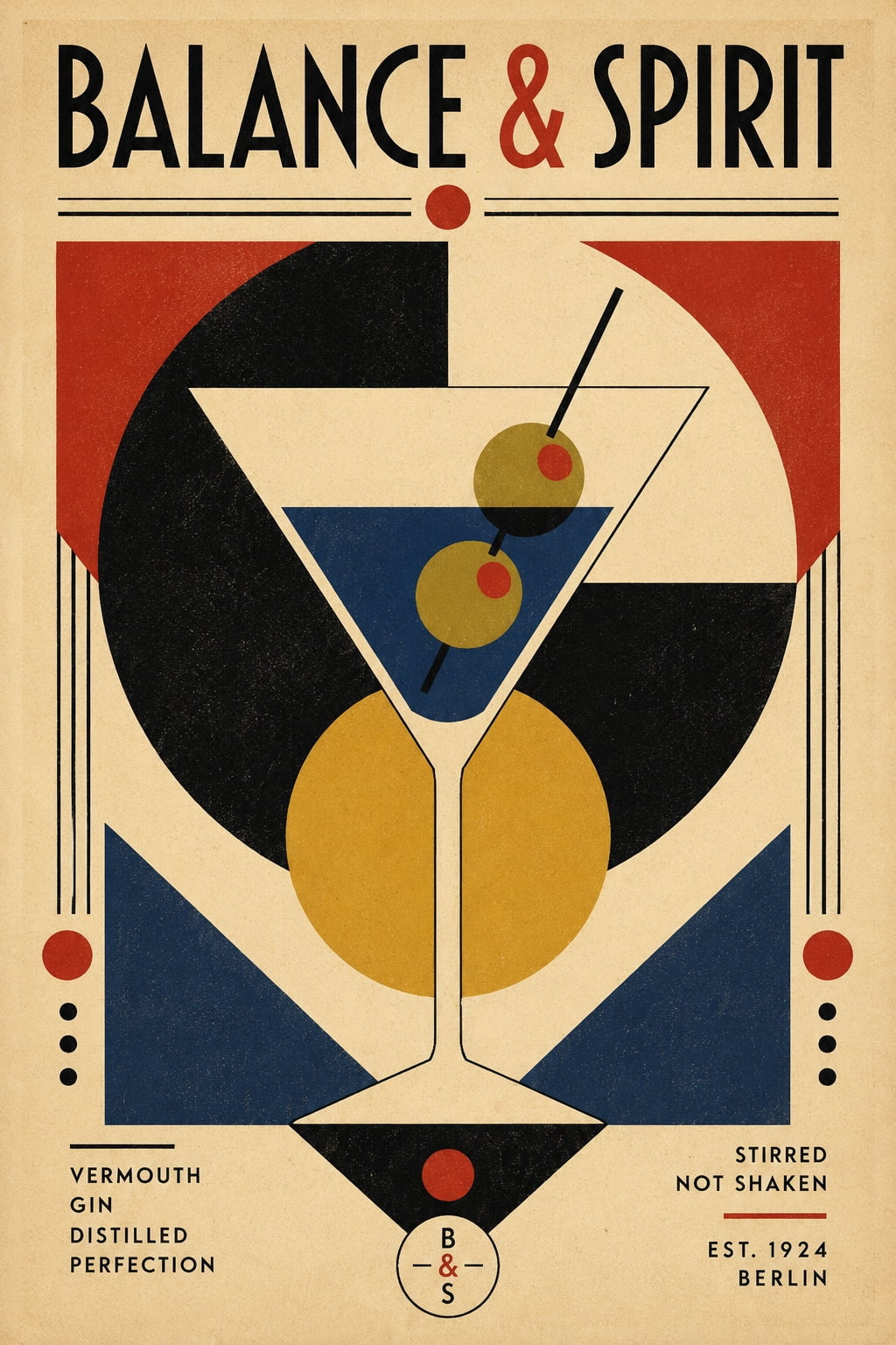 Bauhaus-style Cocktail Poster - Balance & Spirit Vintage Martini Wall ...