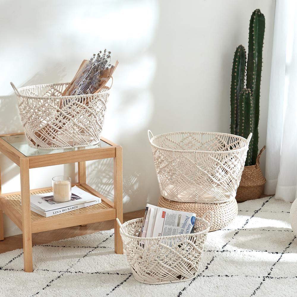 Baum 21A514 Macrame Oval Cotton Rope Storage Bins with Ear Handles ...