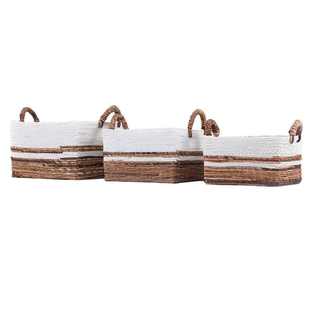 Baum Set Of Three Rectangular Dark Banana And White Raffia Rope Storage ...