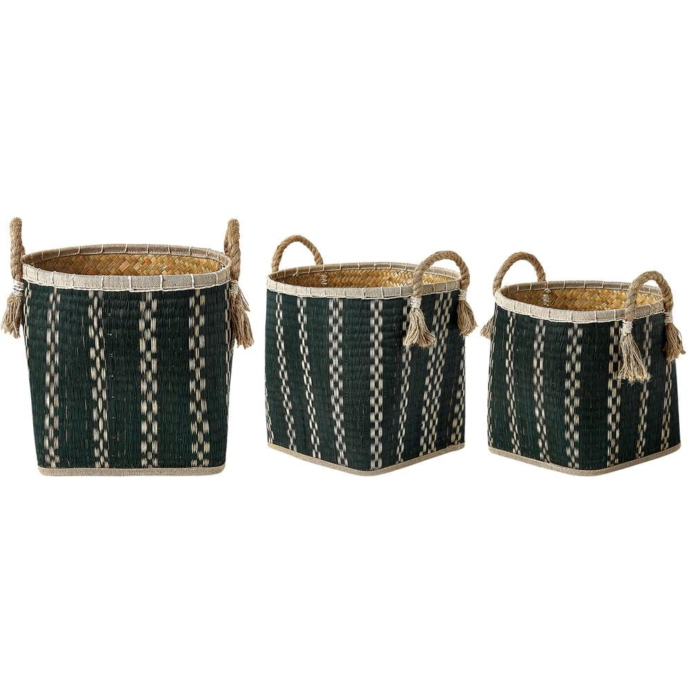Baum Set Of Three Round Top And Square Bottom Palm Leave Baskets With ...