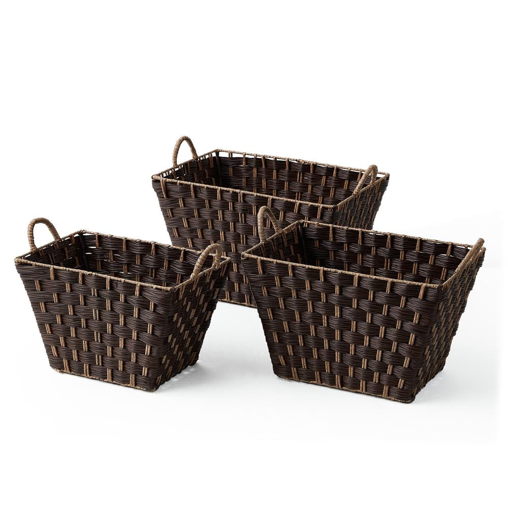 Baum Set Of Three Rectangular Faux Wicker Storage Bins In Combo Weave ...