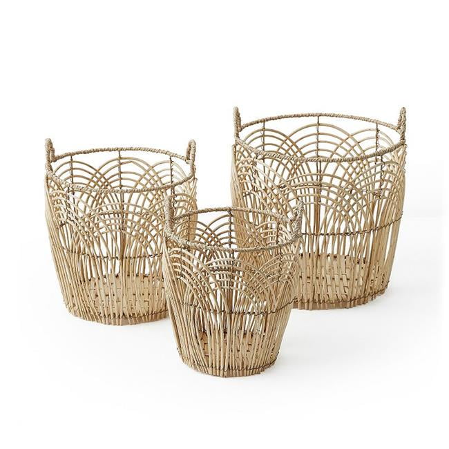 Baum Wire, Willow & Wrapped Rim Basket with Ear Handles - Set of 3 ...