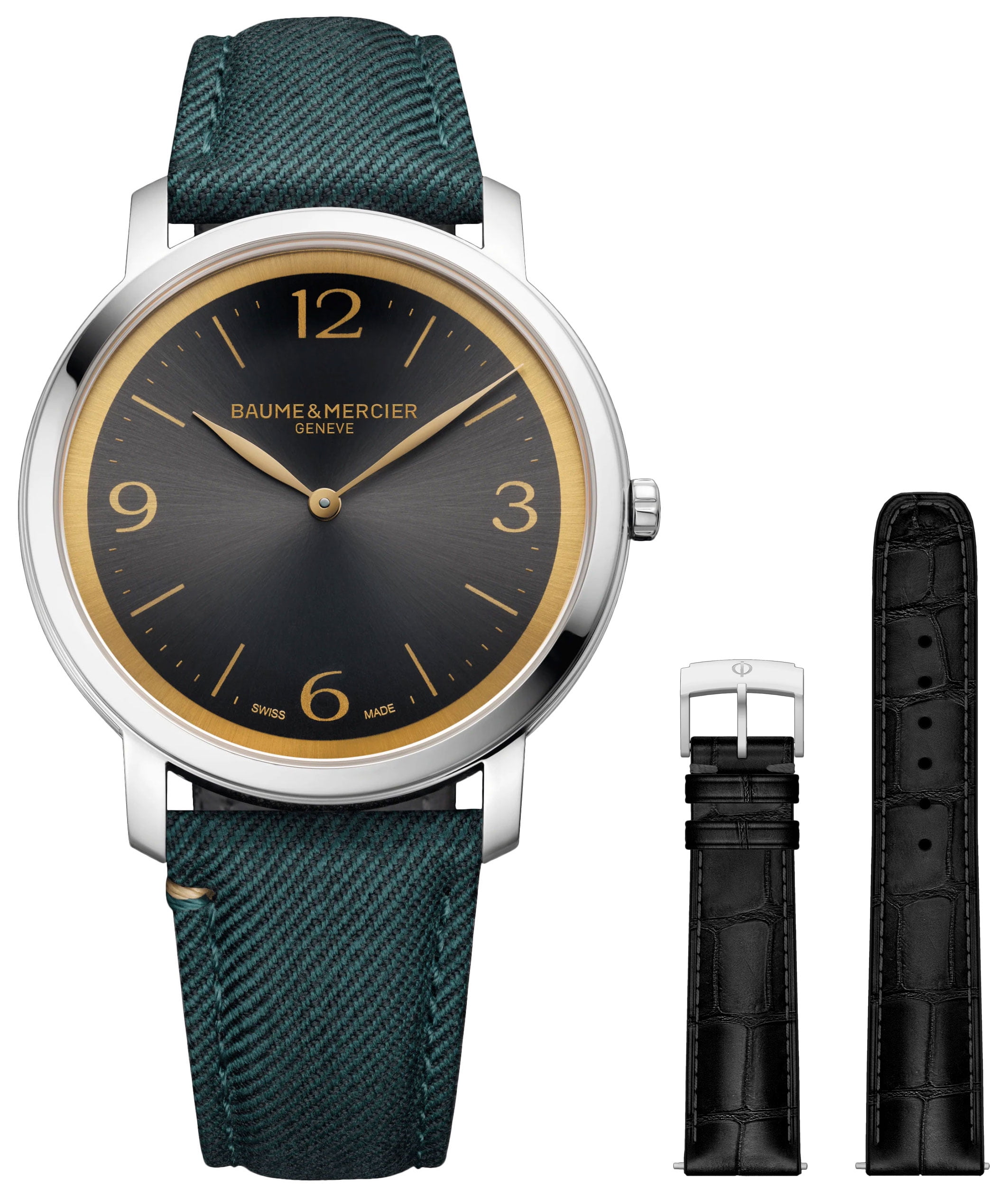 Baume & Mercier Classima Stainless Steel Gray Dial Green Fabric ...