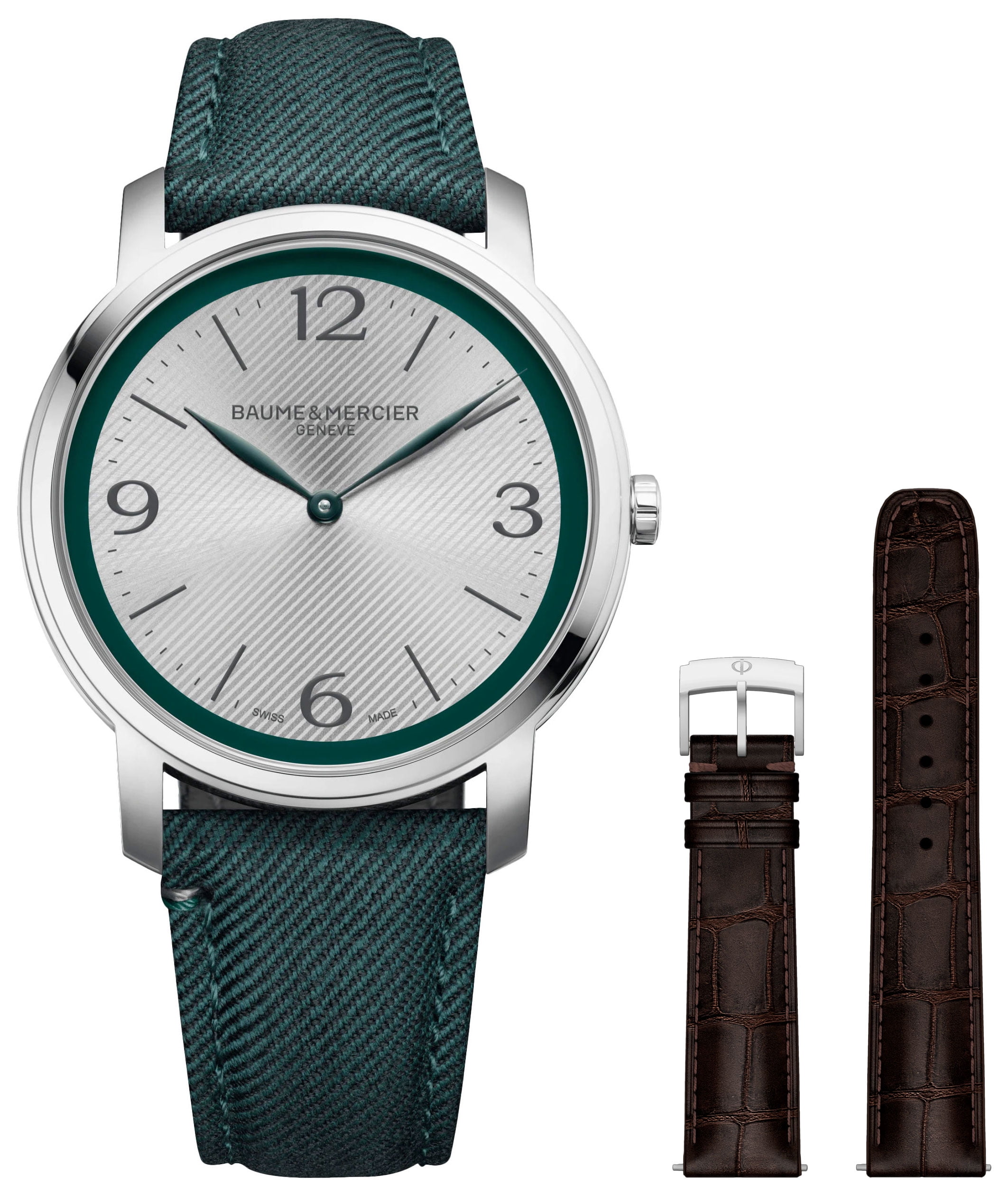 Baume & Mercier Classima Stainless Steel Silver Dial Green Fabric ...