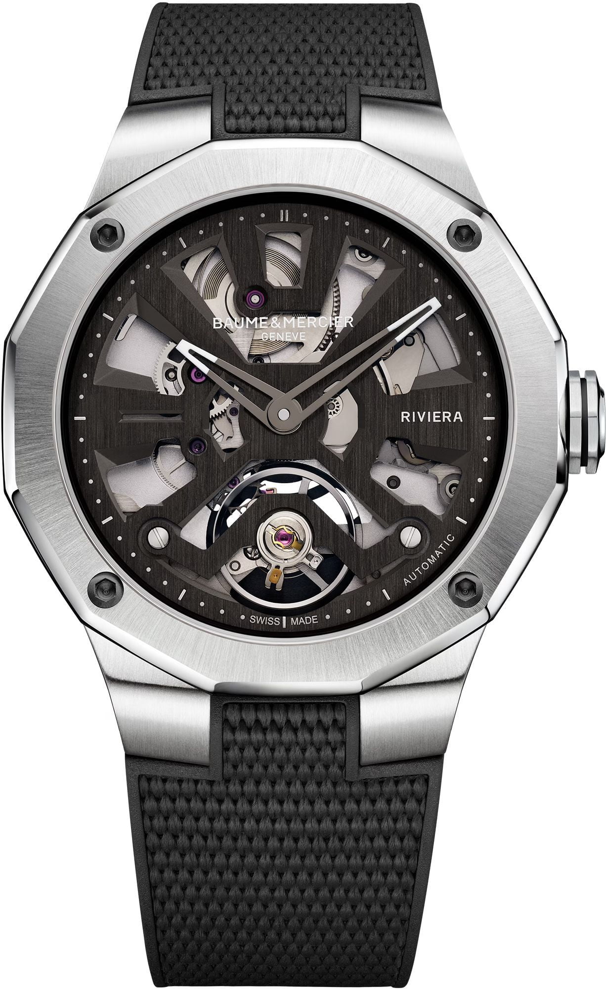 Baume & Mercier Riviera Automatic Skeleton Dial Rubber Strap Men's ...