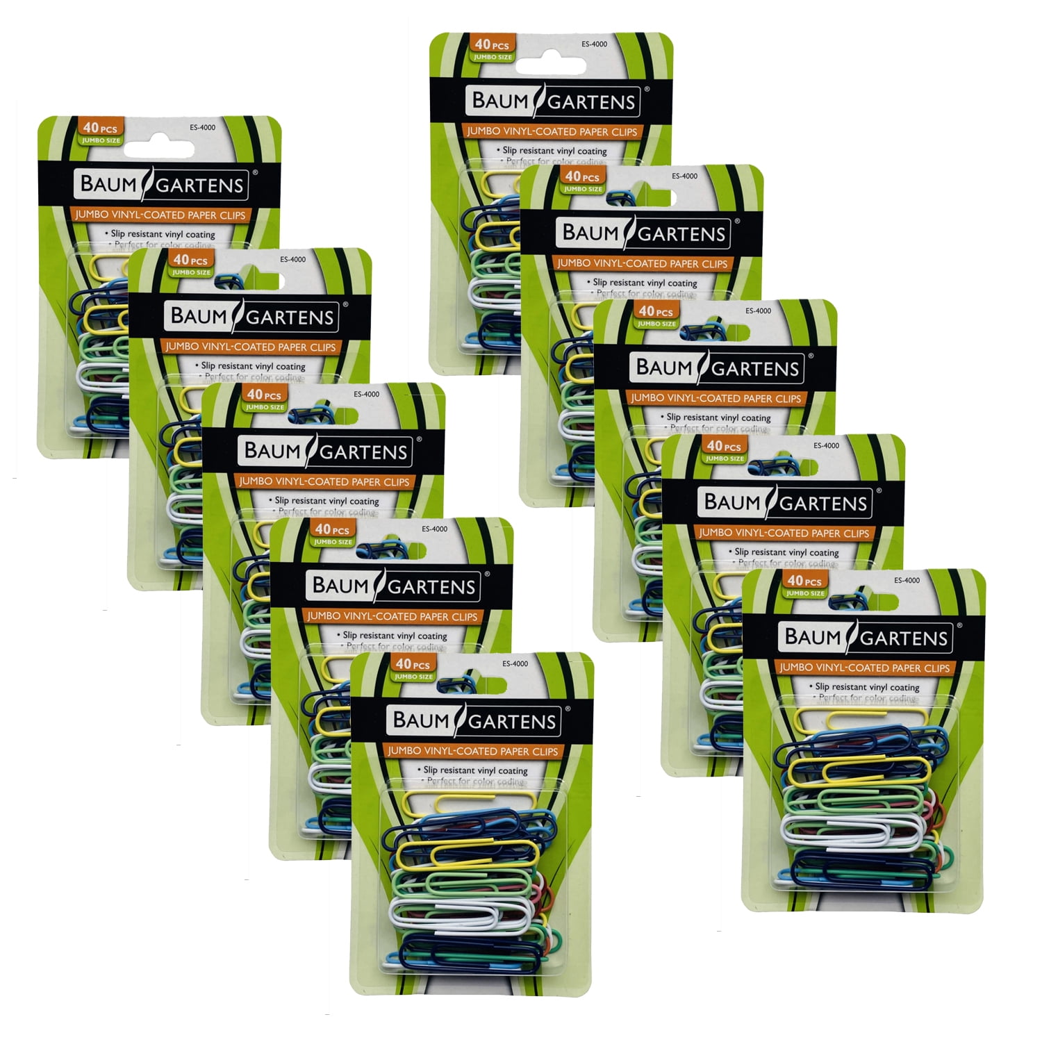 Baumgartens Vinyl-Coated Paper Clips, Jumbo Size, 40 Per Pack, 10 Packs ...