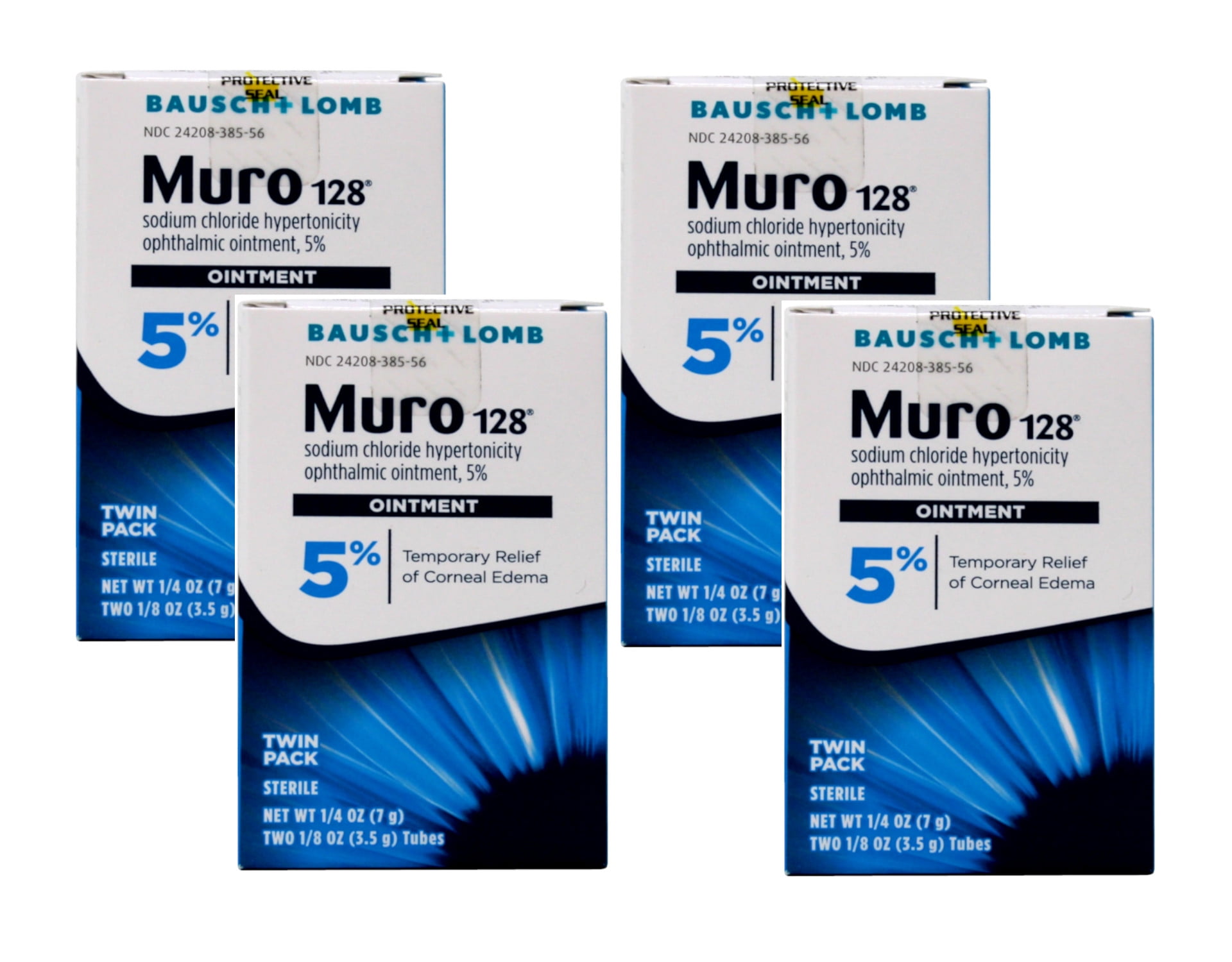 Bausch & Lomb Muro 128 Eye Ophthalmic Ointment, Sodium Chloride 5%, Twin Pack 1/8 Oz Each - 4 ...