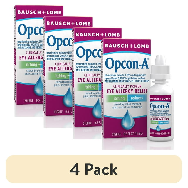 (4 pack) Opcon-A Eye Allergy Relief Drops–Antihistamine and Redness ...