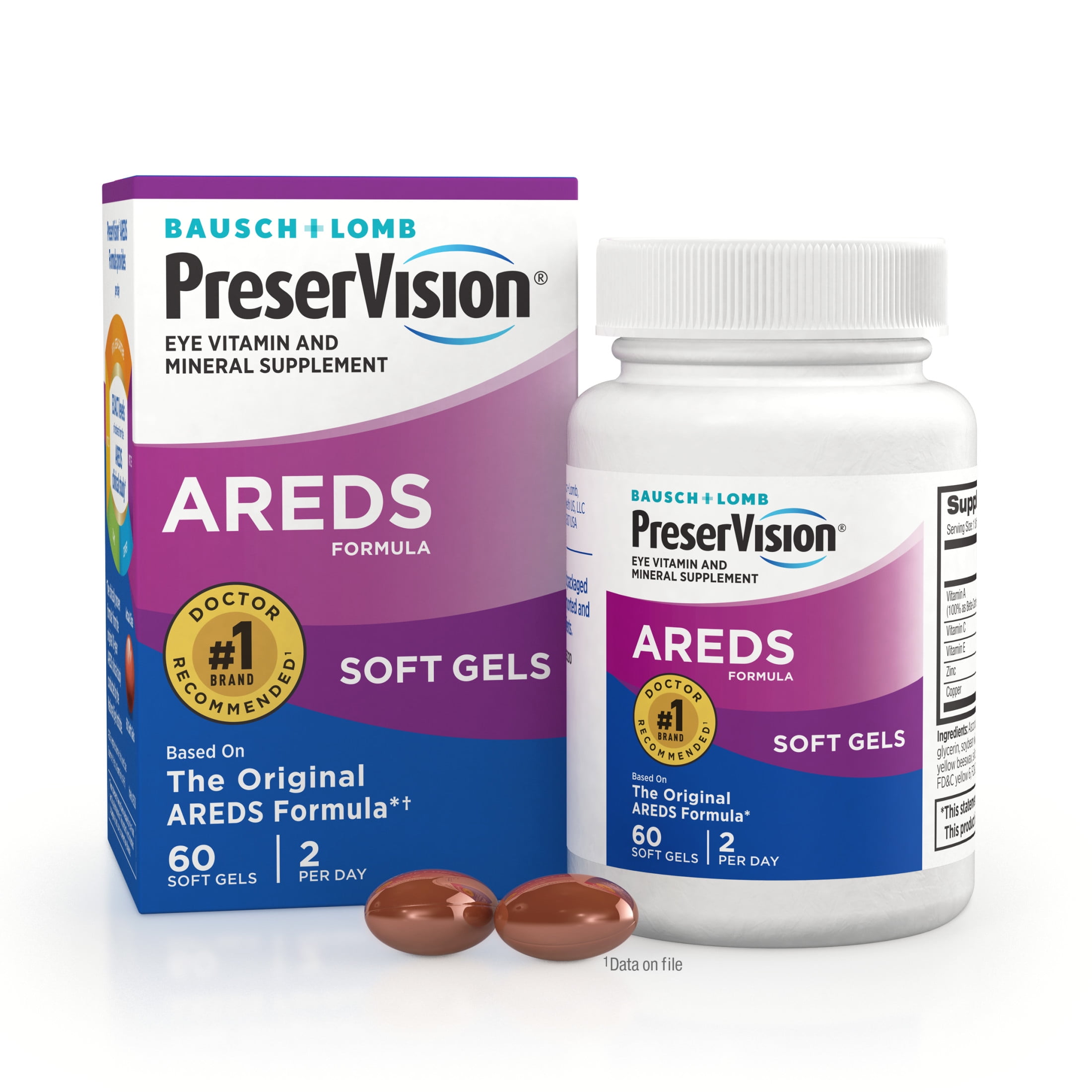 PreserVision AREDS Eye Vitamin Supplement, Antioxidant Soft Gels, 60 ...