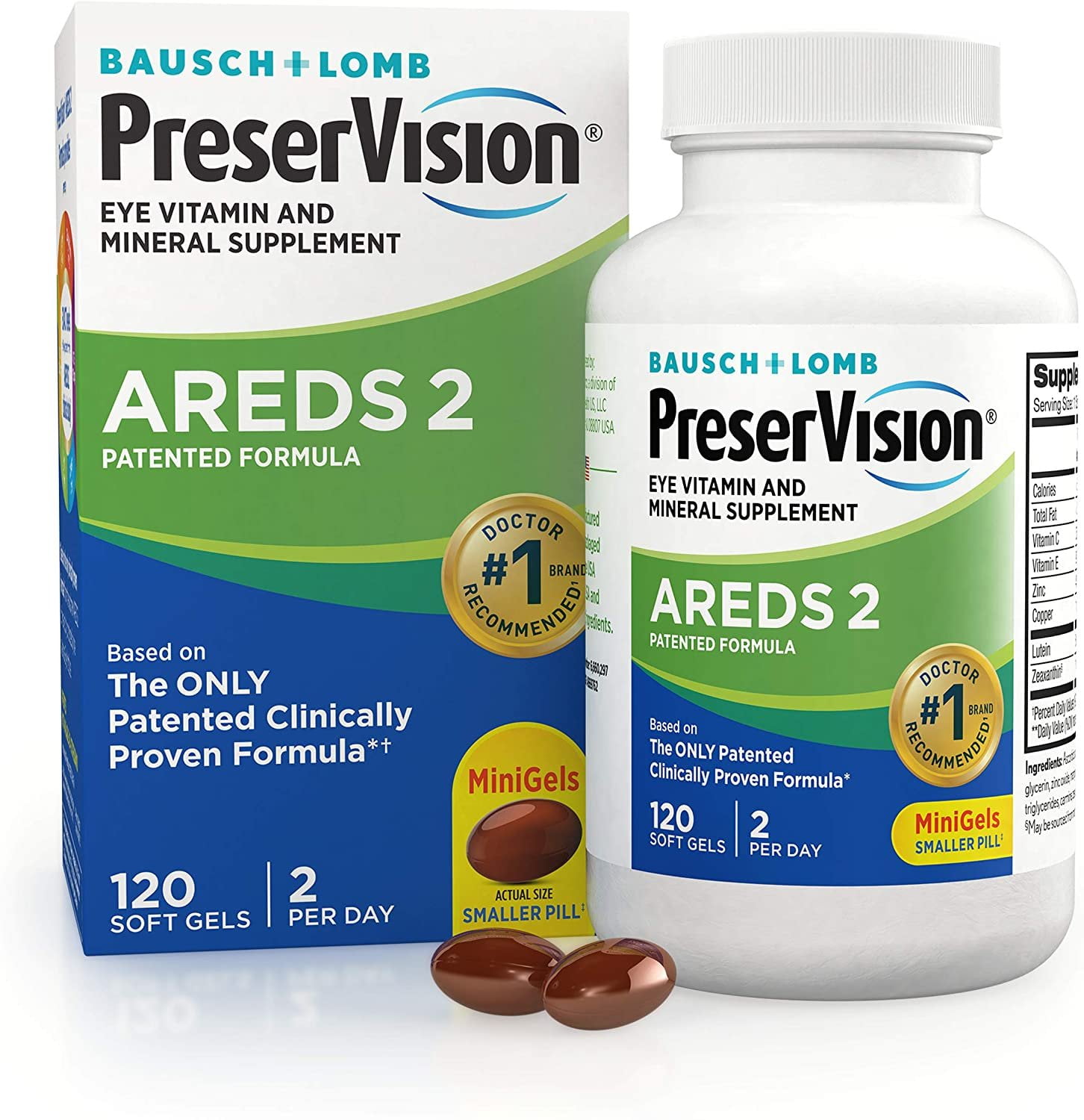 Bausch & Lomb Preservision AREDS 2 Eye Vitamin & Mineral Supplement with Lutein, Softgel 120 ct ...
