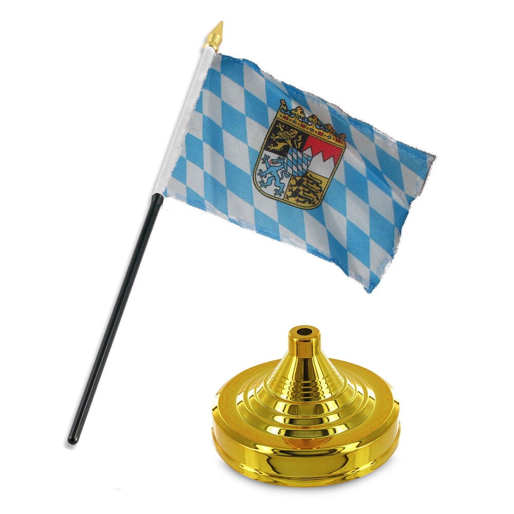 Bavaria Bavarian Crest Flag 4"x6" Desk Set Table Stick Gold Base ...