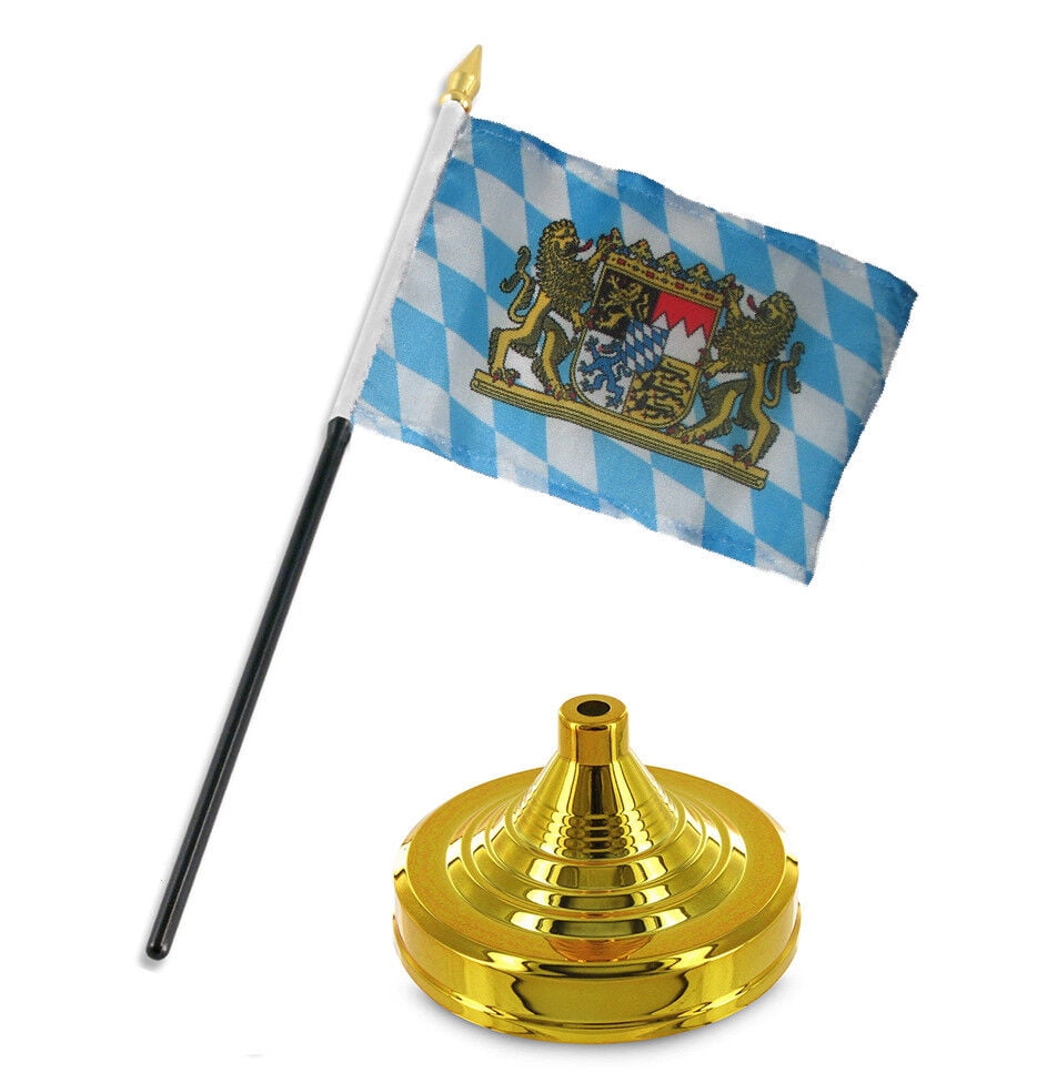 Bavaria Bavarian Lion Lions Crest Flag 4"x6" Desk Set Table Stick Gold ...