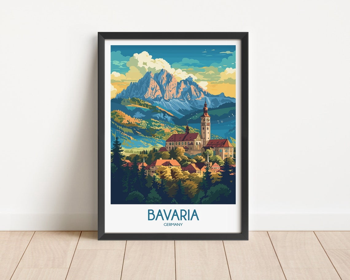 Bavaria Poster Germany Vintage Style Scenic Wall Art, Unframed Canvas ...