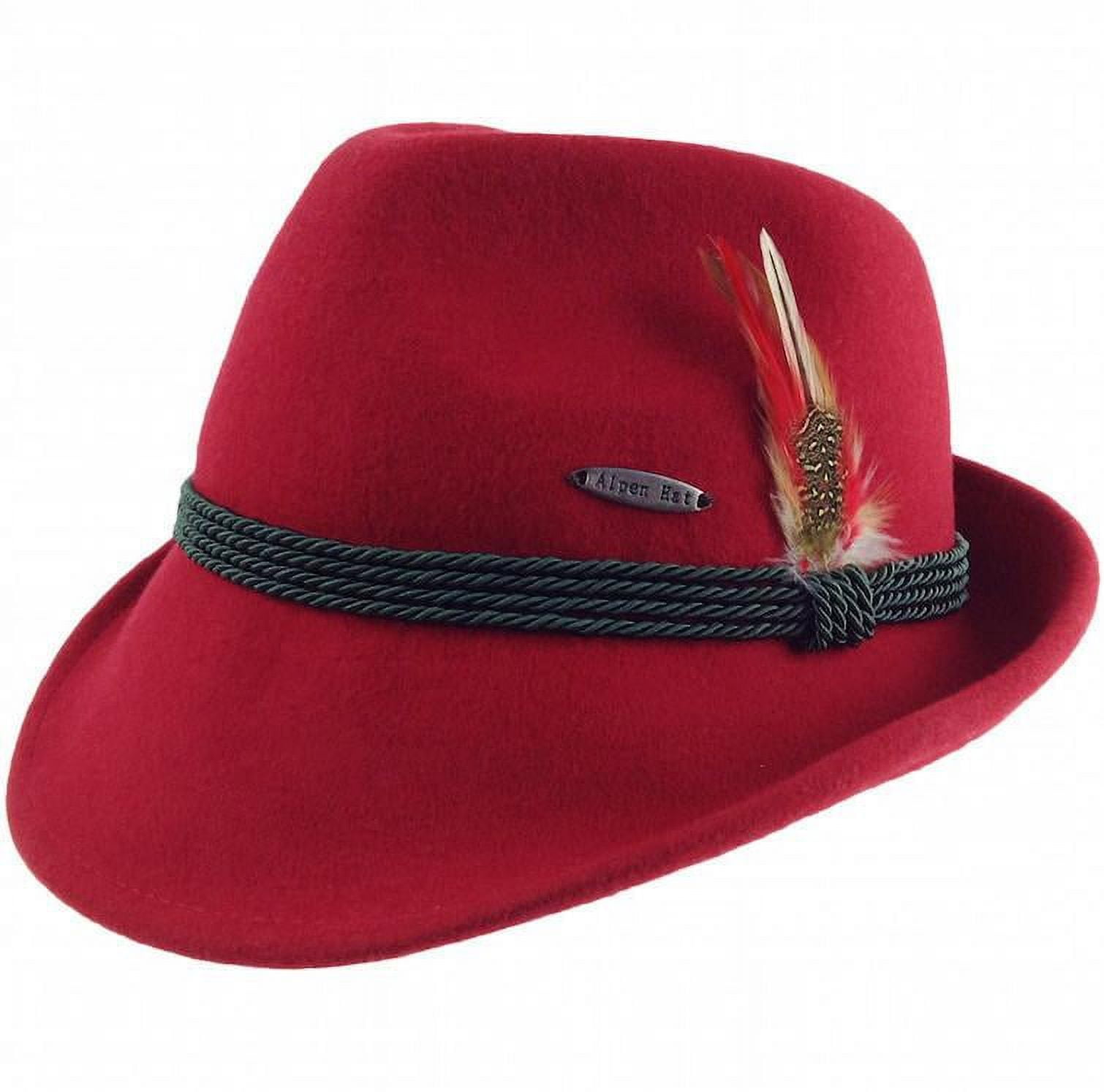 Bavarian German Alpine Wool Red Hat with Feather & Edelweiss Hat ...