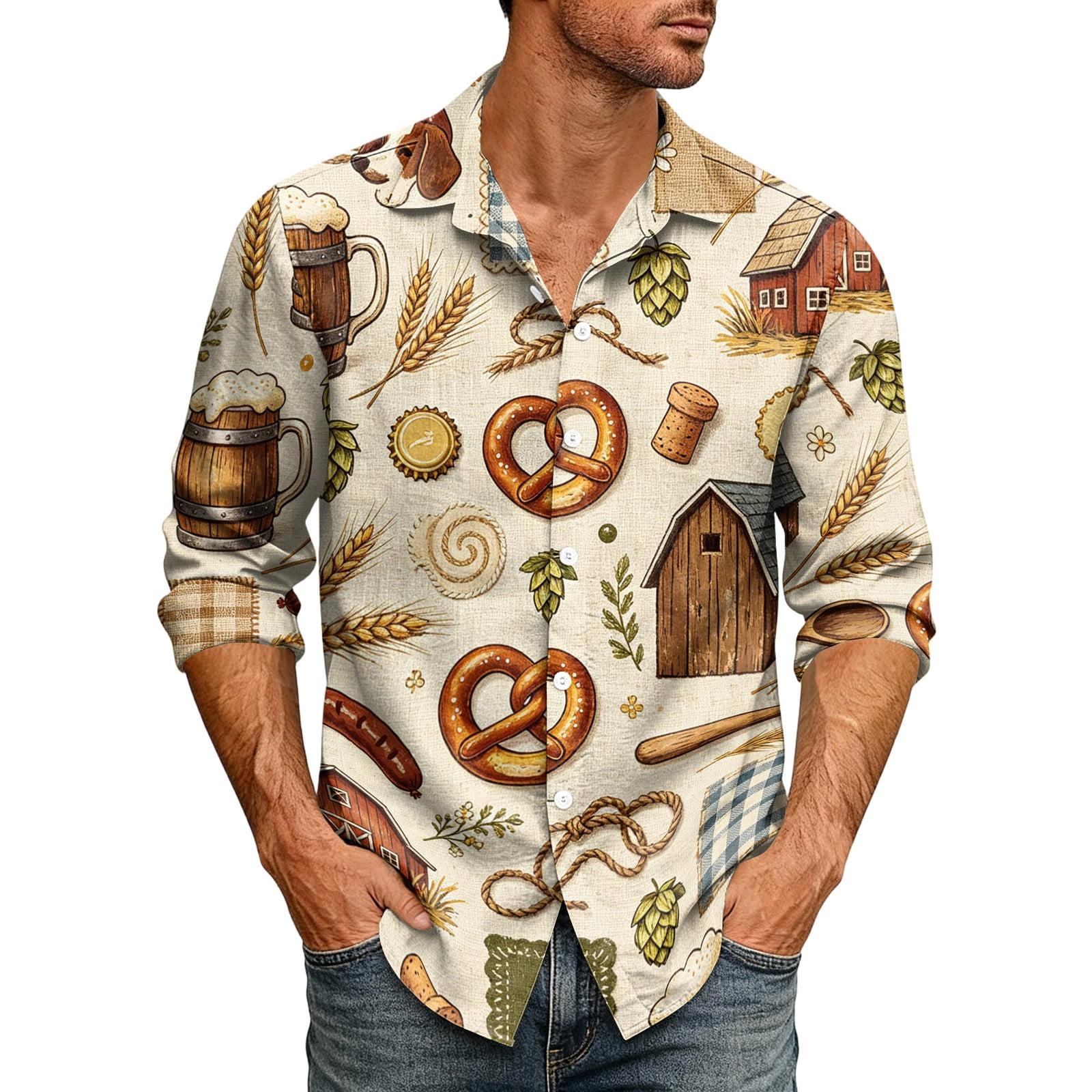 Bavarian German Oktoberfest Themed Long Sleeve Shirt, Mens Beer ...