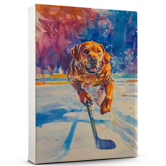 Bavarian Mountain Scent Hound Dog Playing Ice Hockey Wall Stretched ...