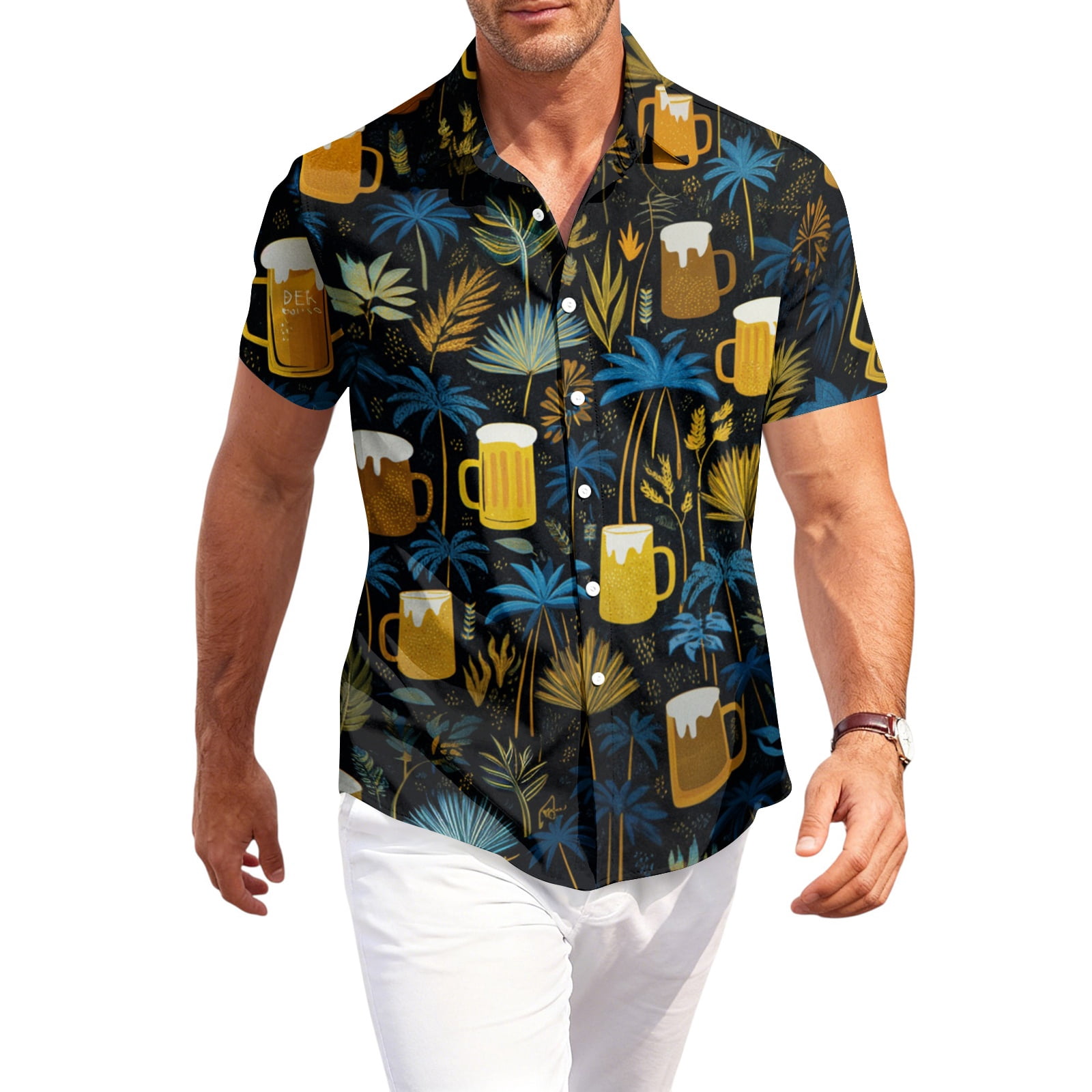 Bavarian Oktoberfest Men's Casual Shirt, Beer Festival Print Button ...