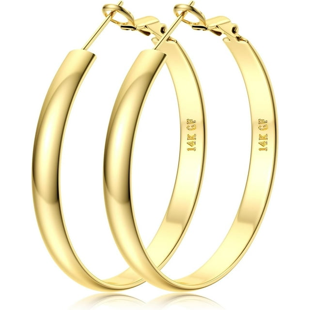 Bavsenic 14K Gold Hoop Earrings For Women,Large Gold Filled Hoops ...