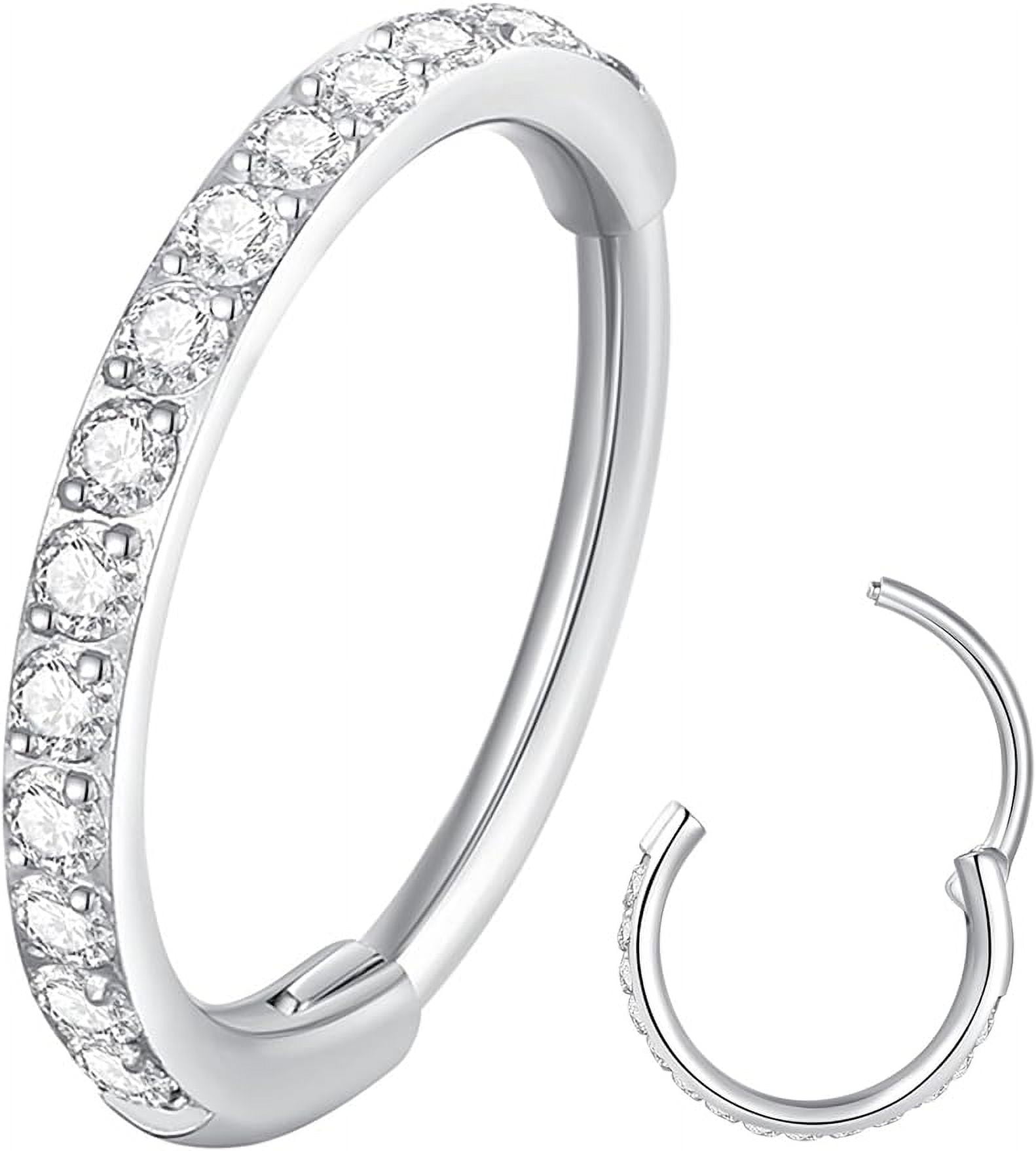 Bavsenic 20G Clear CZ Nose Ring Hoop 316L Surgical Steel Silver Septum ...